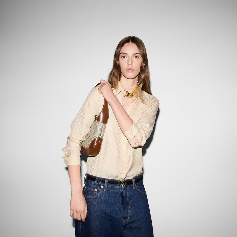 GG silk crepe shirt in ivory | GUCCI® US