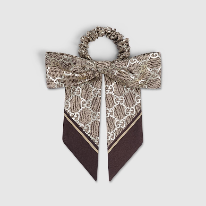 GG silk jacquard scrunchie in brown | GUCCI® US