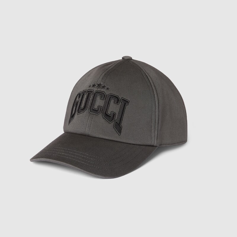 Embroidered cotton baseball hat in grey | GUCCI® AE