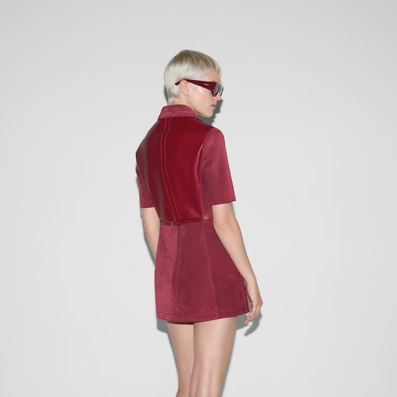 Suede dress with detachable belt in Gucci Rosso Ancora red | GUCCI® UK