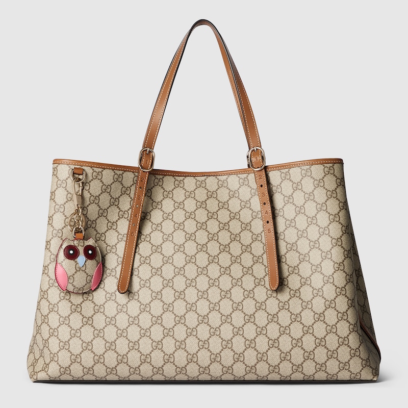 Bolsa tote grande GG Emblem intejido beige y café oscuro | GUCCI® MX