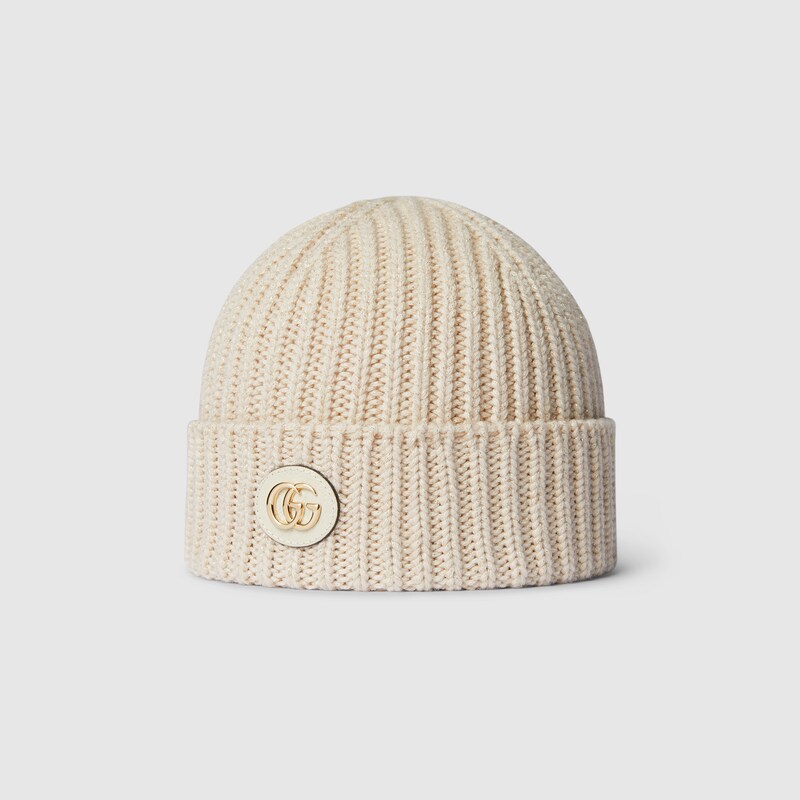 Rib knit wool lamé hat in ivory | GUCCI® US