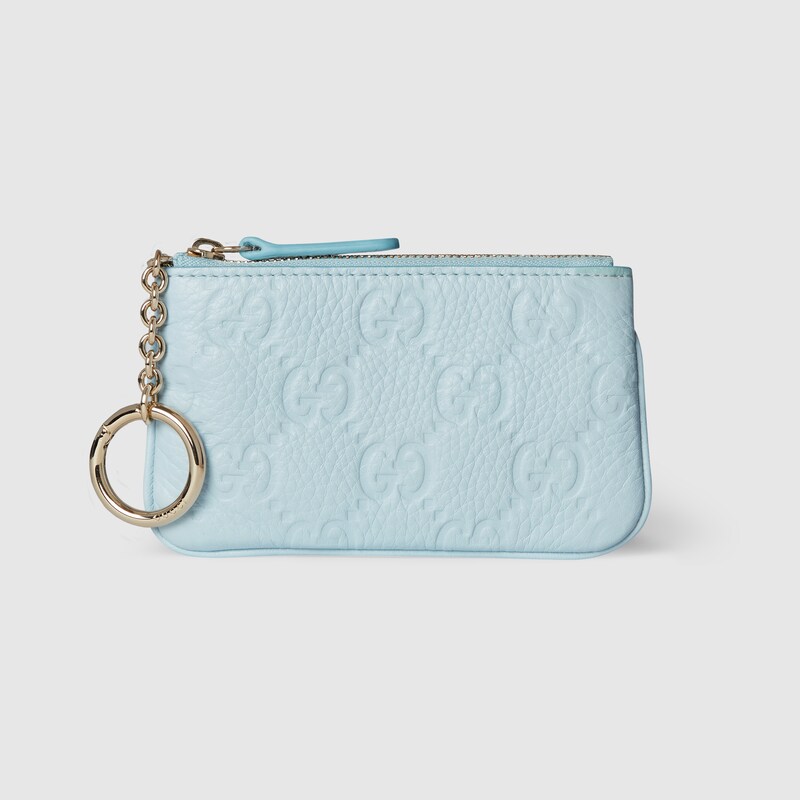 GG Emblem zip key case in light blue leather | GUCCI® Canada