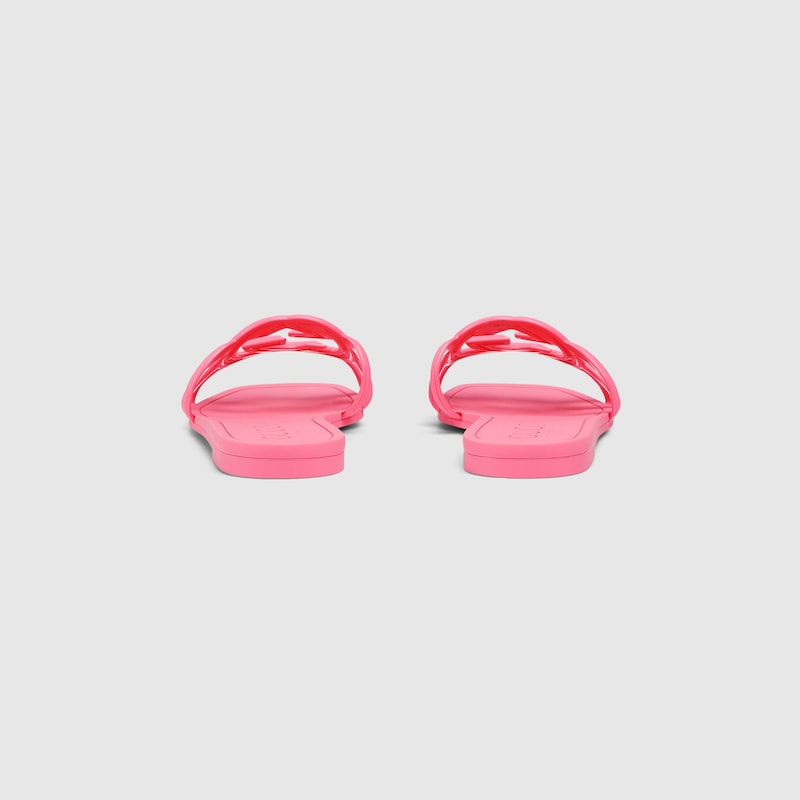 Women's Interlocking G slide sandal in dark pink rubber | GUCCI® US