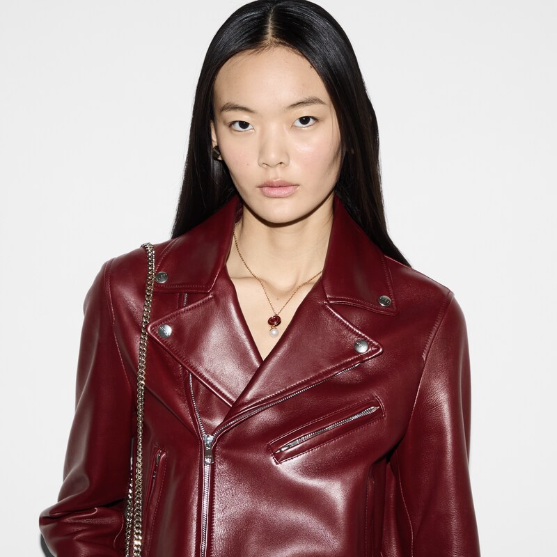 Leather biker jacket in rosso ancora red | GUCCI® US