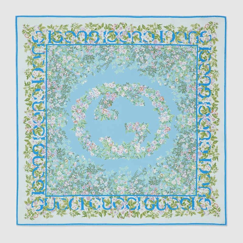 Printed silk carré in light blue | GUCCI® FI