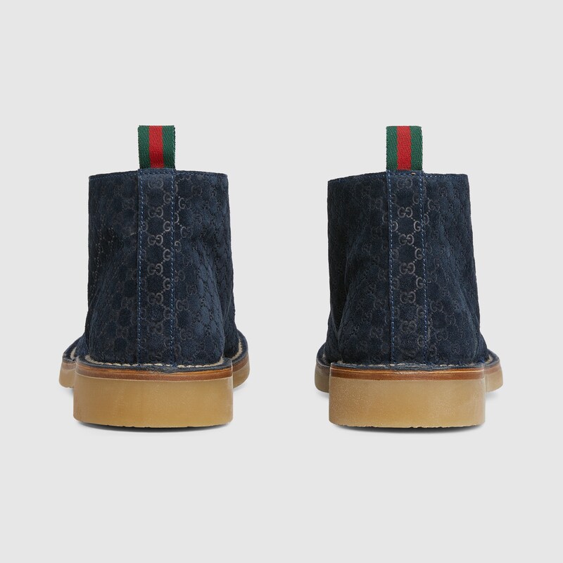 Men's ankle boot with Web in dark blue GG suede | GUCCI® ZA