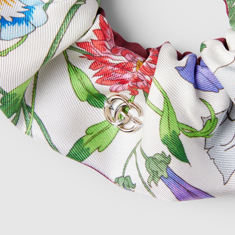 Printed silk twill scrunchie in white and multicolour | GUCCI® US