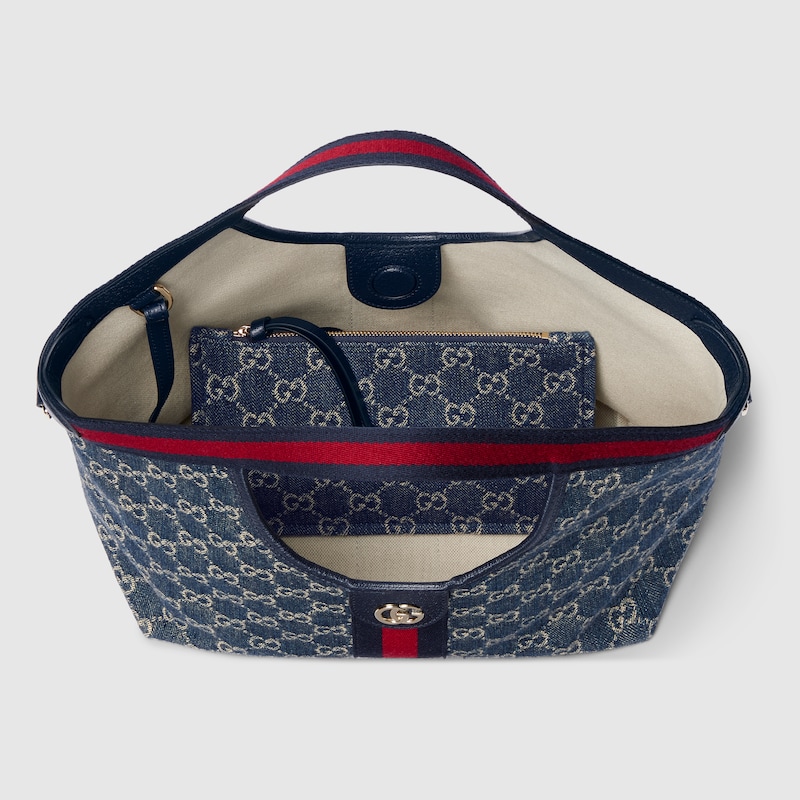 Gucci Giglio small tote bag in blue and white GG denim | GUCCI® ZA