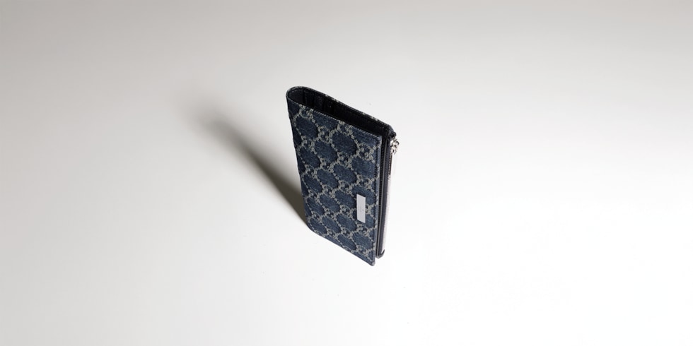 Long wallet with Gucci plaque in dark blue GG denim | GUCCI® US
