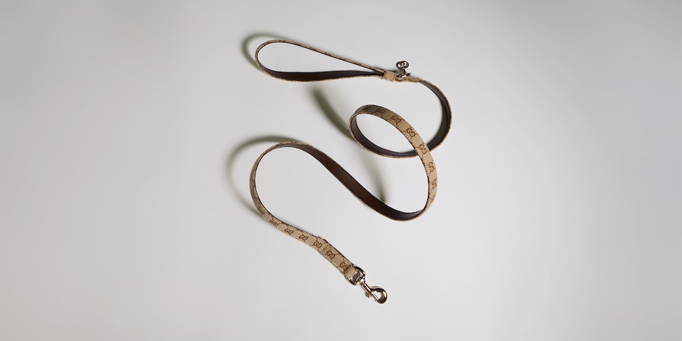 Extra-small pet leash in sand and brown GG canvas | GUCCI® AU