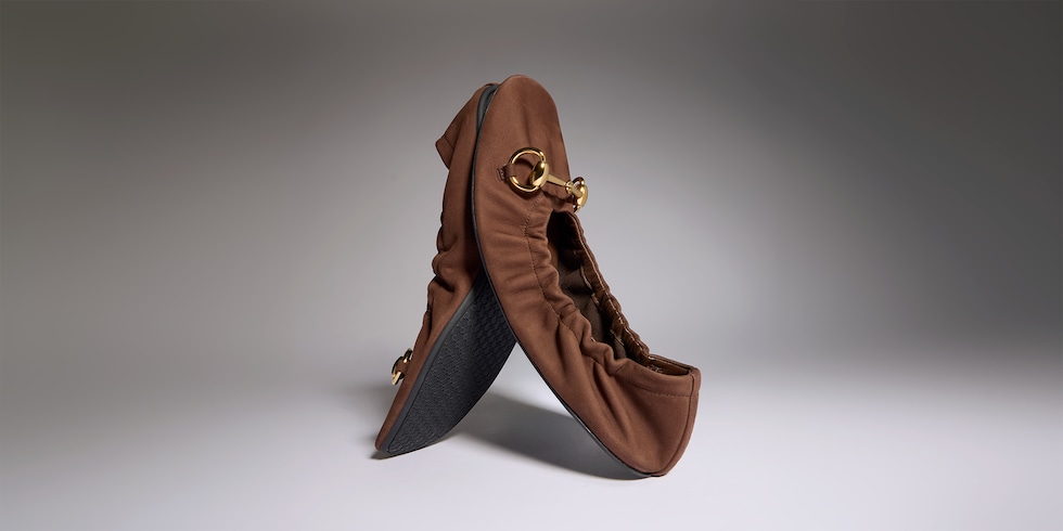 Women's Prima ballet flat in dark brown nubuck leather | GUCCI® INT
