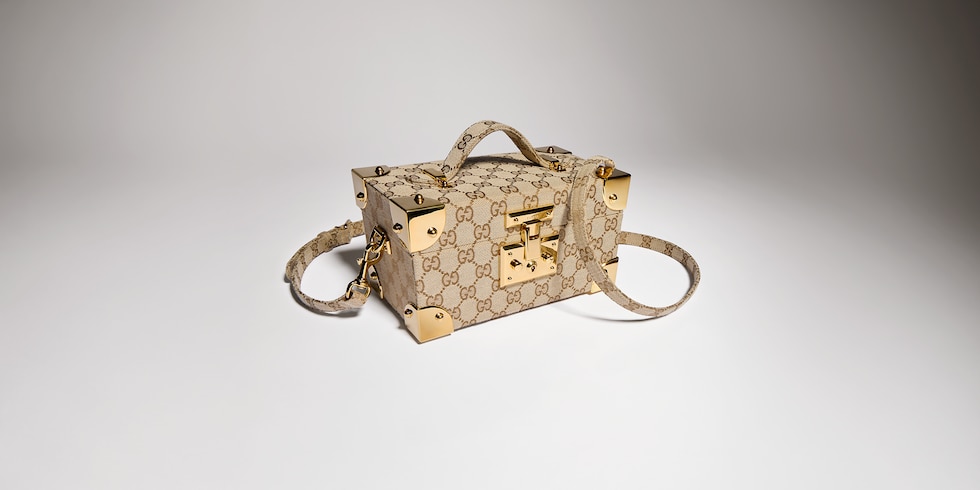 Small GG watch case in sand and brown GG canvas | GUCCI® UK
