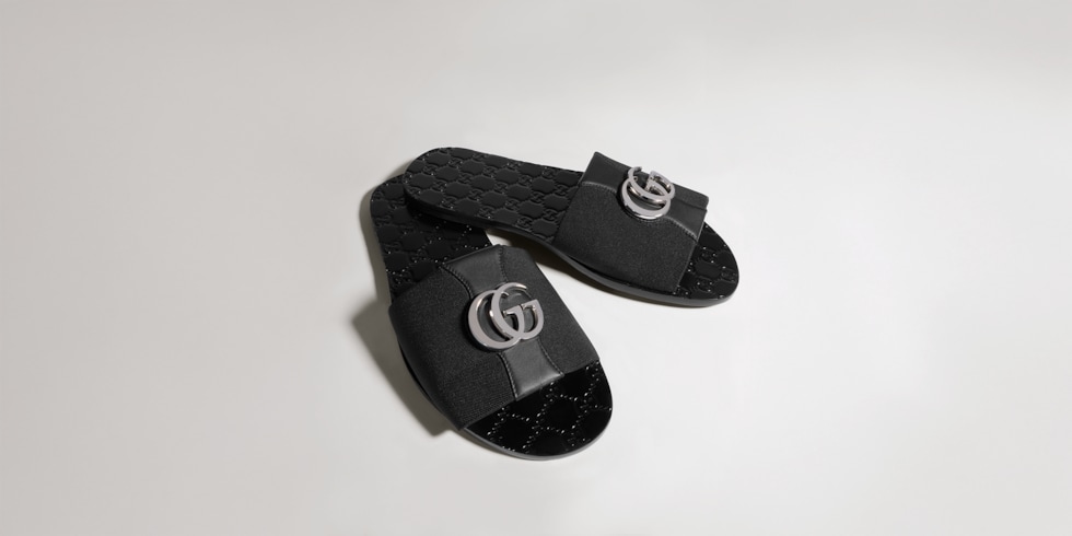 Men's Riviera slide sandal in black elastic band | GUCCI® US