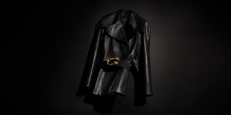 Soft grainy leather trench in black | GUCCI® AU