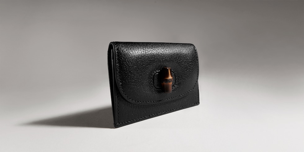 Card case with bamboo in black leather | GUCCI® AU