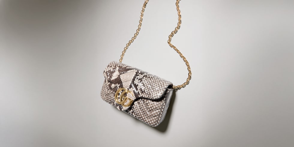 GG Marmont python mini shoulder bag in natural | GUCCI® US