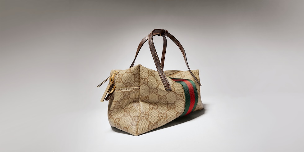 Mini boston bag with Web in sand and brown GG canvas | GUCCI® US
