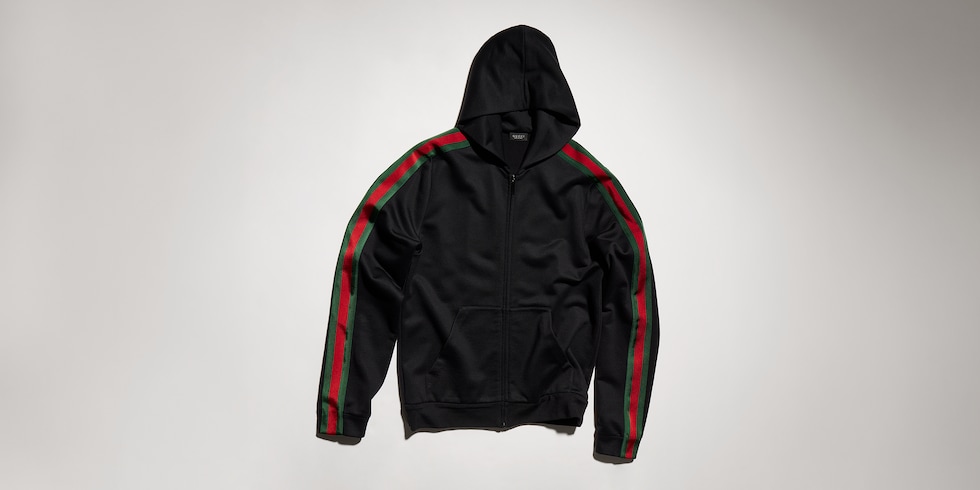 Silk cotton jersey zip jacket with Web in black | GUCCI® ZA