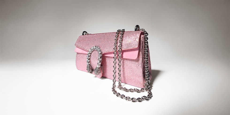 Dionysus crystal medium shoulder bag in light pink suede | GUCCI® US