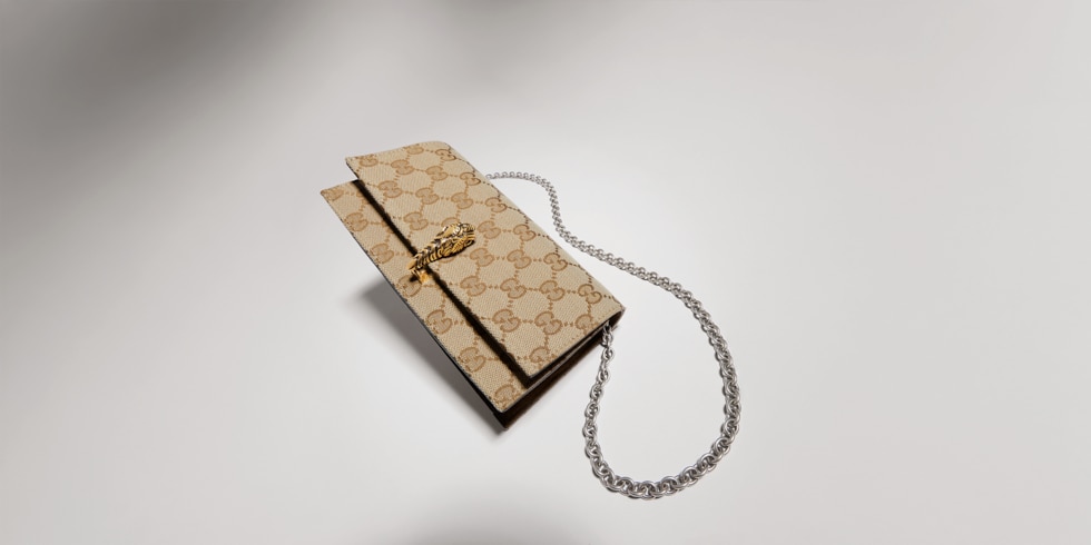 Dionysus wallet on chain in sand and brown GG canvas | GUCCI® SA