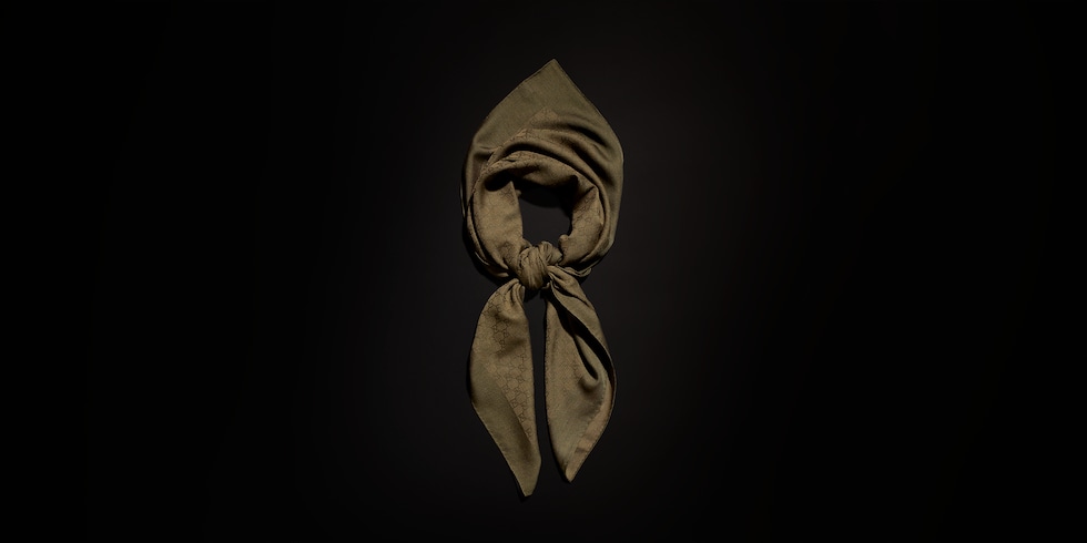 GG wool silk jacquard shawl in dark green | GUCCI® US