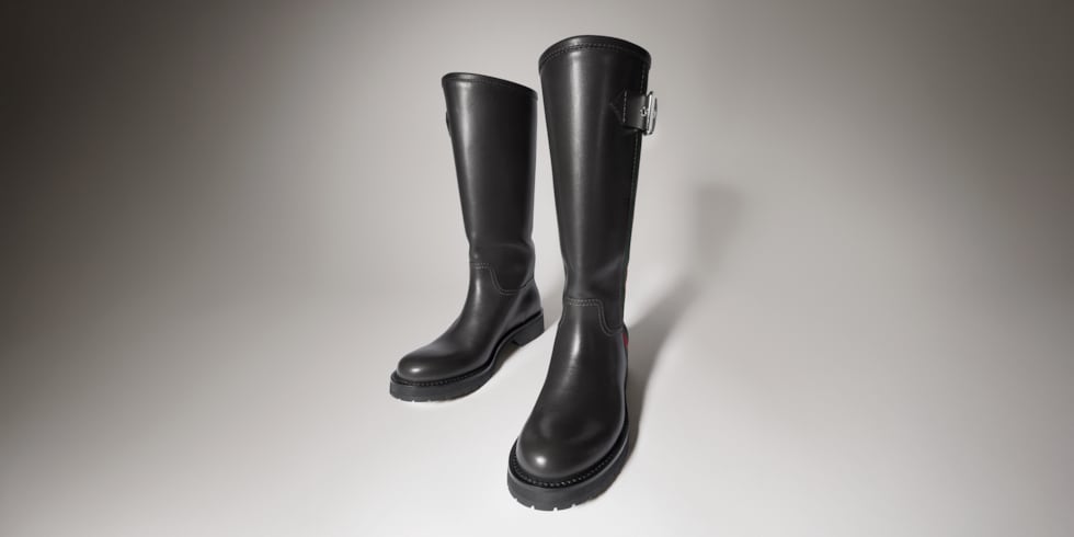 Women's biker boot with Web in black leather | GUCCI® NZ