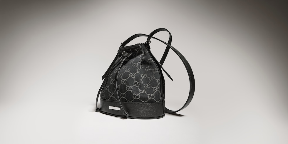 Gucci Venice small bucket bag in black GG denim | GUCCI® SA