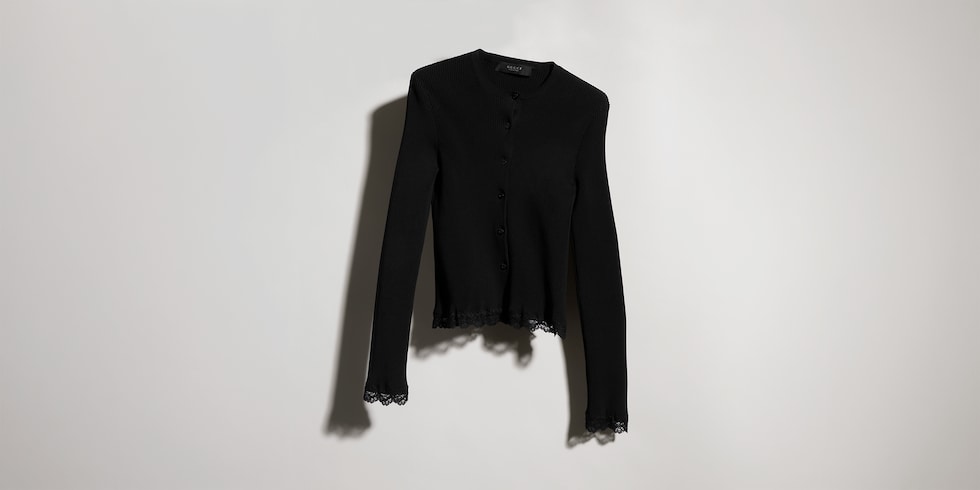 Fine matte viscose rib cardigan in black | GUCCI® UK