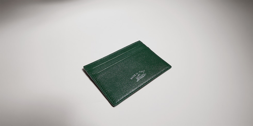 Lira card case in dark green leather | GUCCI® UK