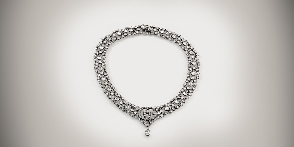 GG Marmont crystal choker necklace in palladium-toned brass | GUCCI® UK