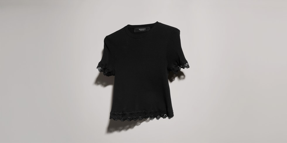 Fine matte viscose rib top in black | GUCCI® UK