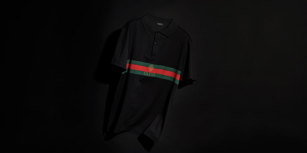 Cotton jersey polo shirt with print in black | GUCCI® US
