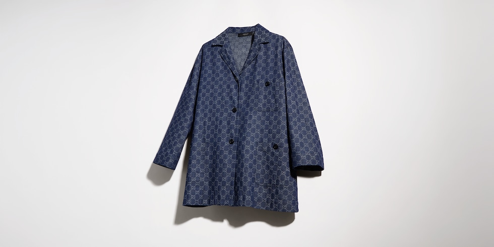 GG cotton denim jacquard jacket in blue | GUCCI® UK