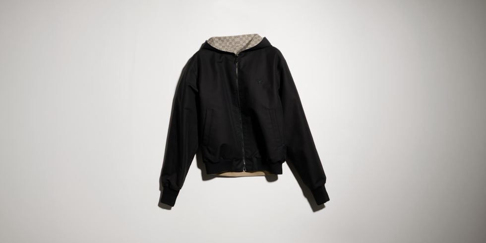 Reversible cotton canvas zip jacket in black and dark brown | GUCCI® SA