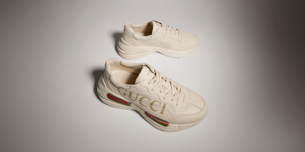 Men's Ivory Leather Rhyton Vintage Gucci Logo Sneaker | GUCCI® PL