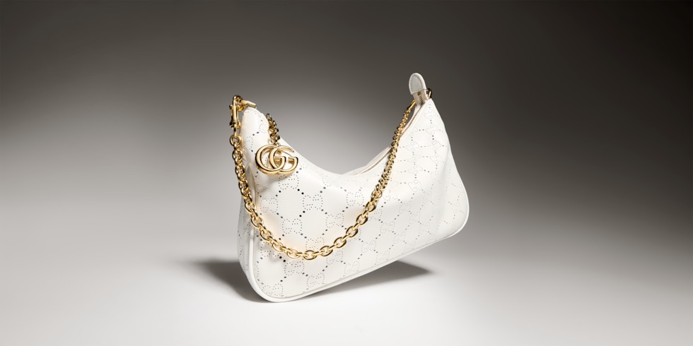 Lady Lunetta small shoulder bag with chain in white GG leather | GUCCI® UK