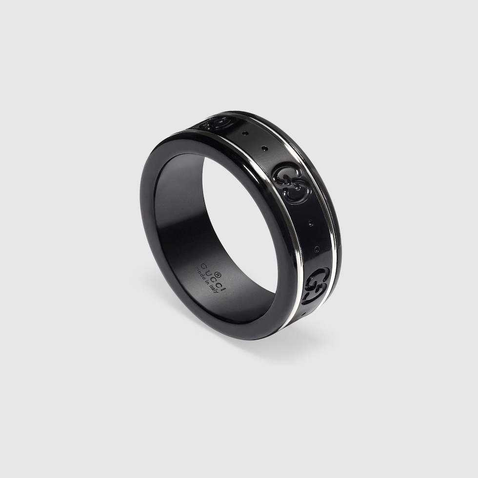 18k White Gold And Black Icon Thin Band | GUCCI® SI