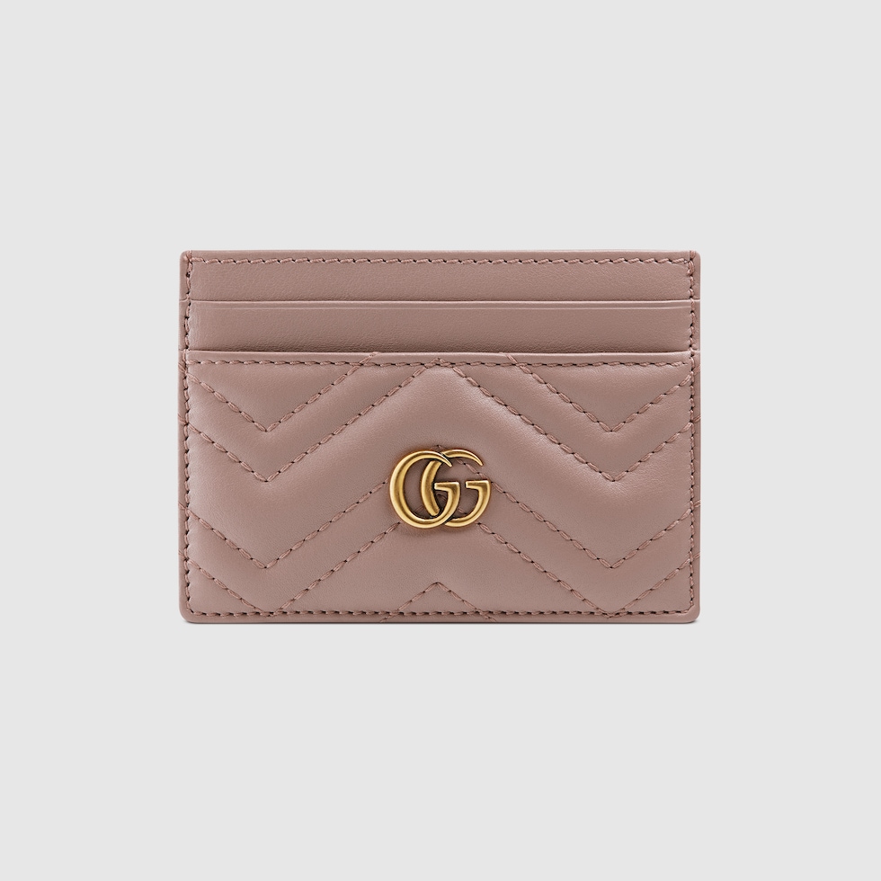 Dusty Pink Leather GG Marmont Card Case | GUCCI® BG