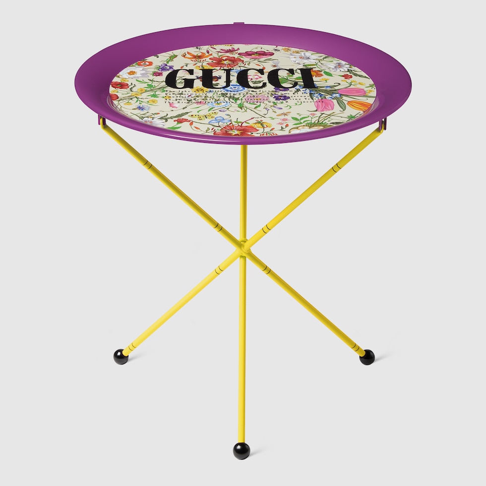 Ivory / Purple Metal Flora Print Folding Tray | GUCCI® US