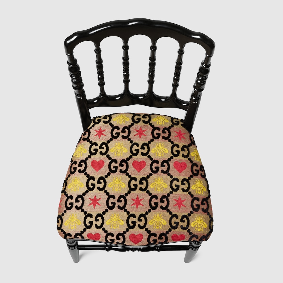 Black Wood Chair With GG Jacquard | GUCCI® UK