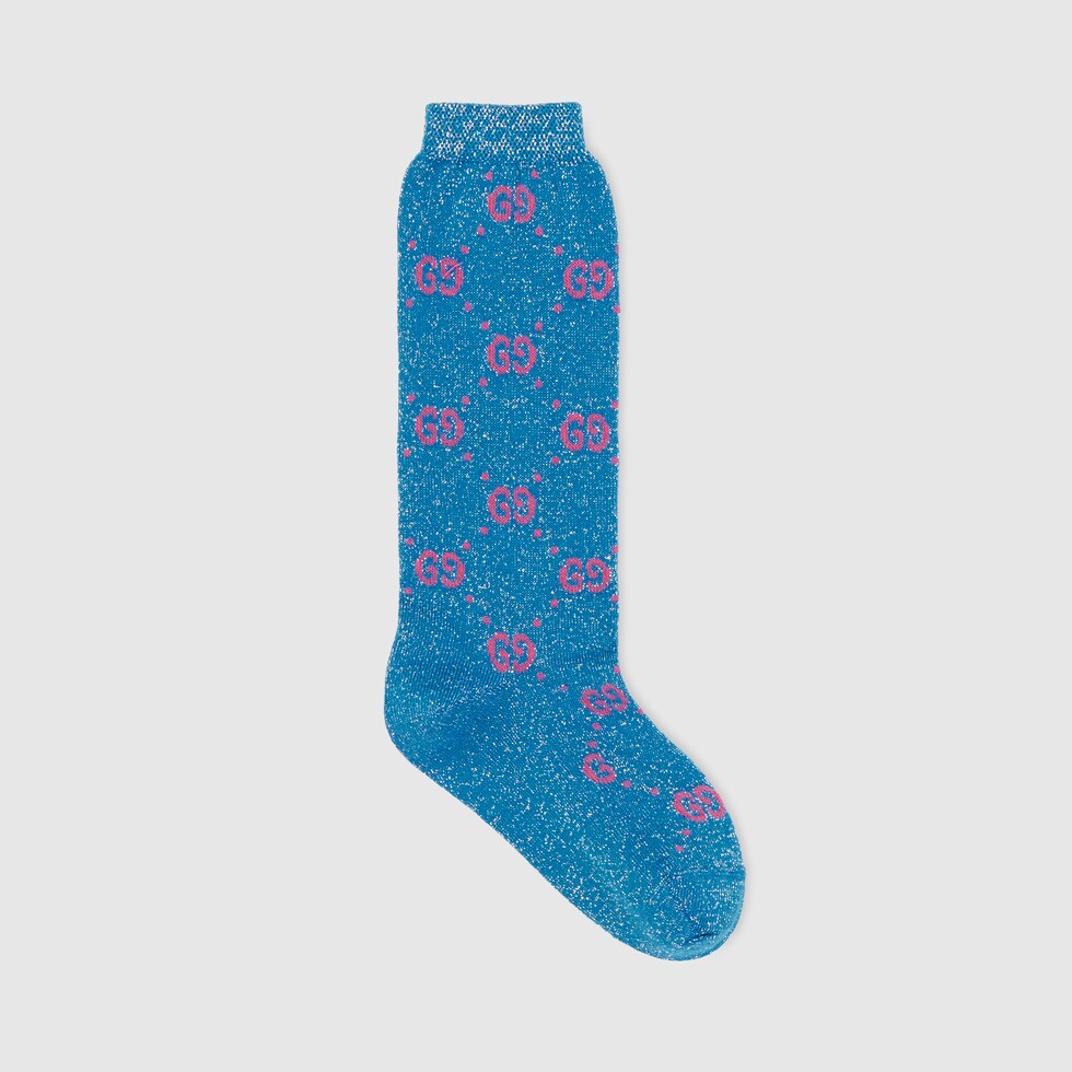 Blue Cotton Children's GG Lamé Socks | GUCCI® UK