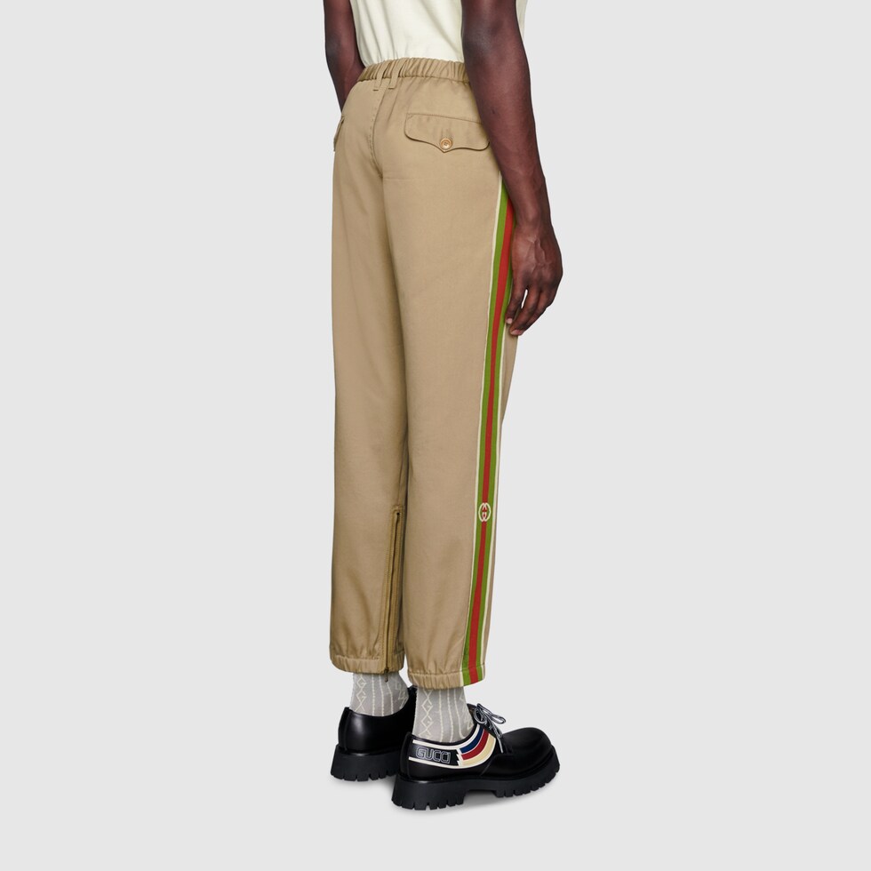 Khaki Cotton Pant With Stripes | GUCCI® DK