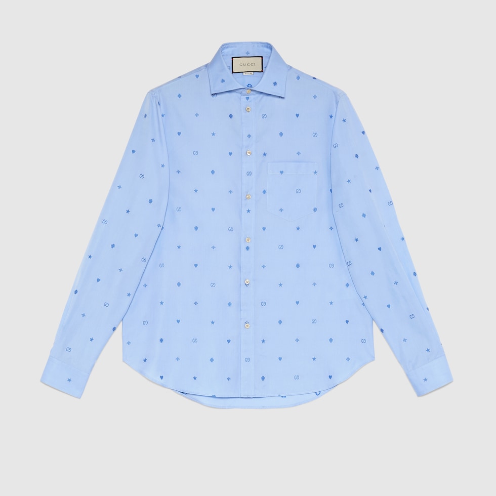 Light Blue Cotton Symbols Fil Coupé Shirt | GUCCI® NL