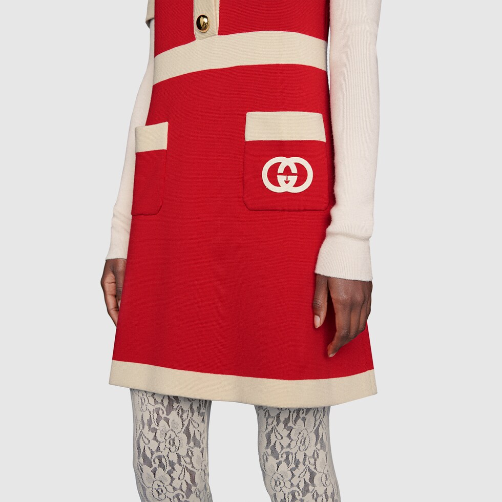 Robe en laine avec GG en laine rouge | GUCCI® FR