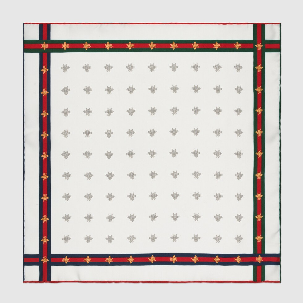 White Silk Bee Pattern Pocket Square | GUCCI® US