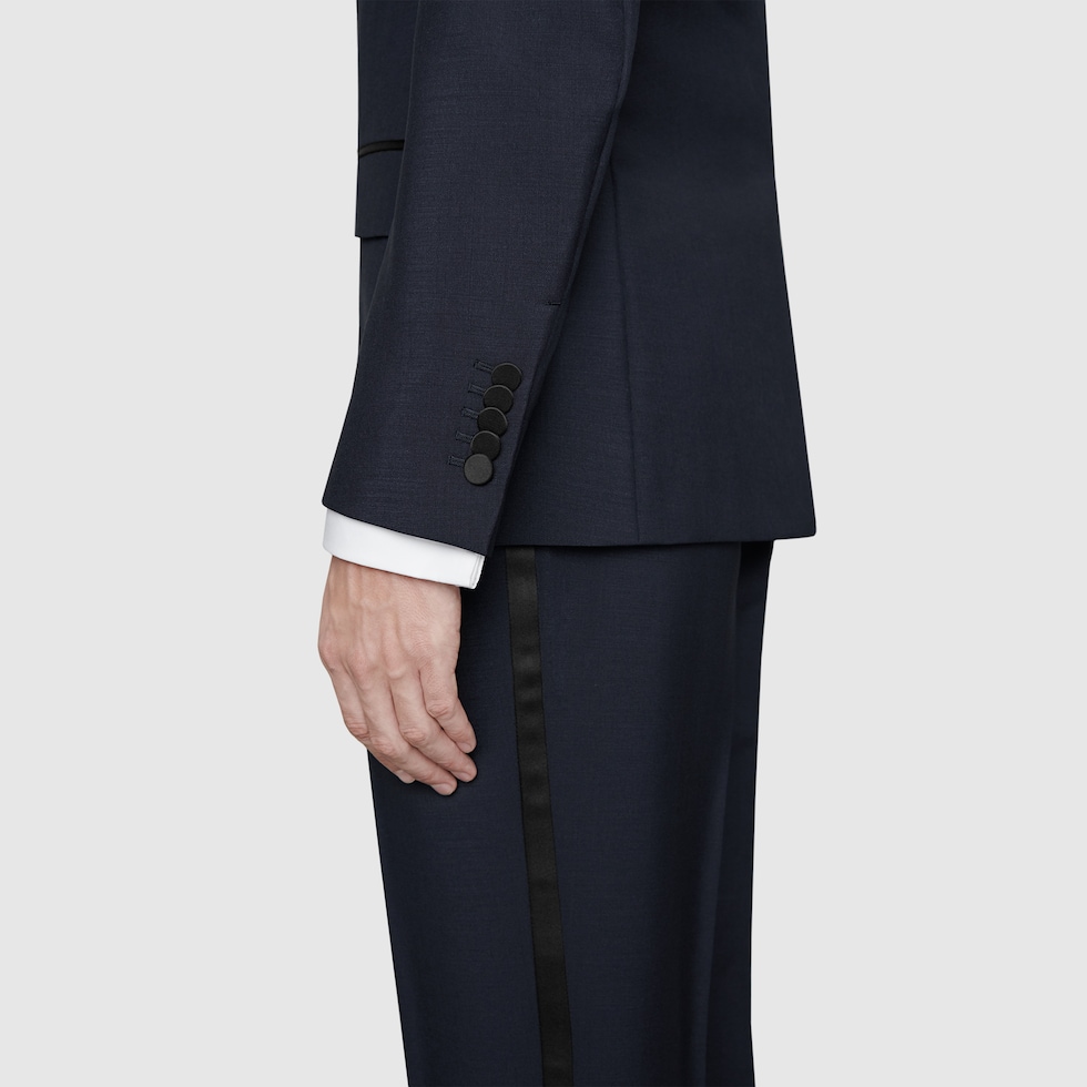 Fitted mohair wool tuxedo in dark blue mohair | GUCCI® UK