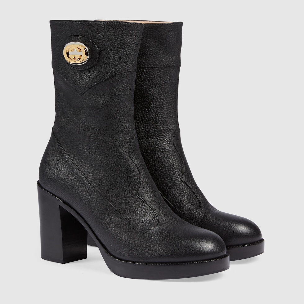 Black Women's ankle boot with Interlocking G | GUCCI® SA