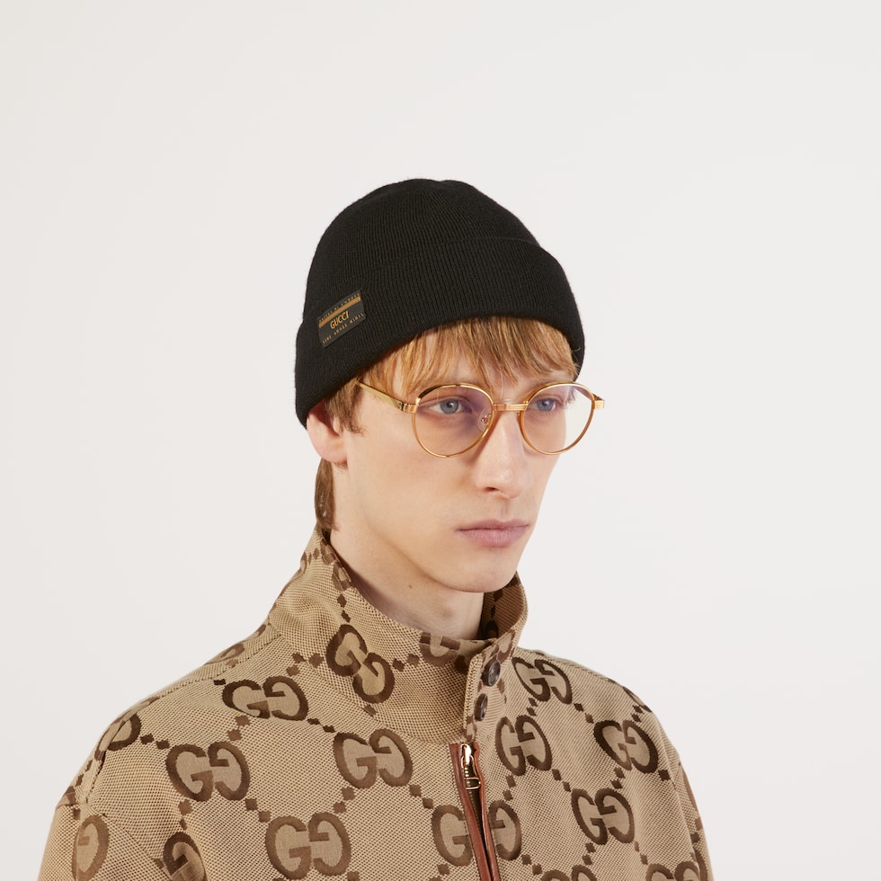 Wool hat with Gucci label in black | GUCCI® IE