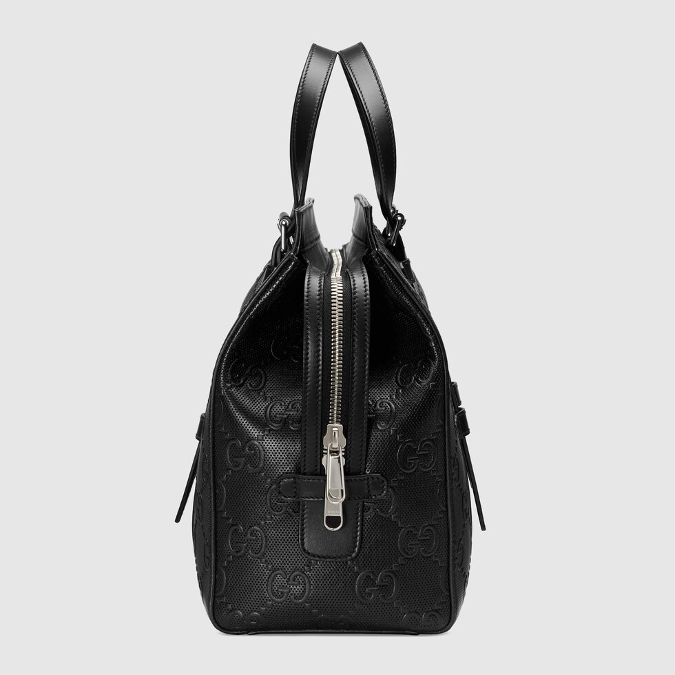GG embossed tote bag in black leather | GUCCI® BE